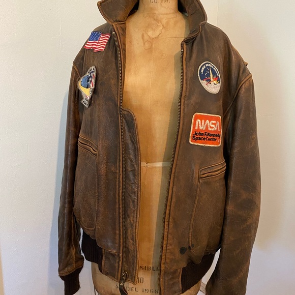 Avirex | Jackets & Coats | Avirex Brown Leather Nasa Patch Bomber ...